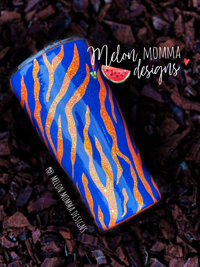 Blue and Orange Tiger Stripes Glitter Curve Tumbler – Melon Momma ...